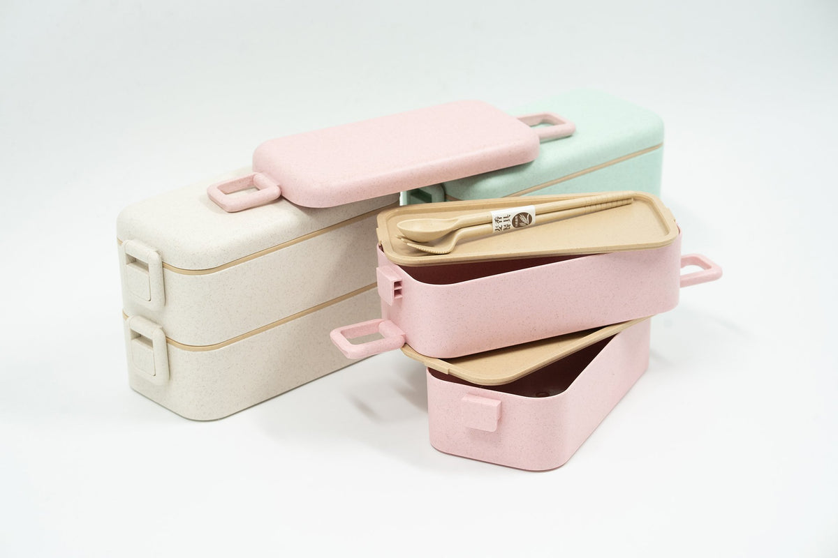 Two Tier Eco Wheat Straw Lunch Box with Cutlery – Colornet Printing ...